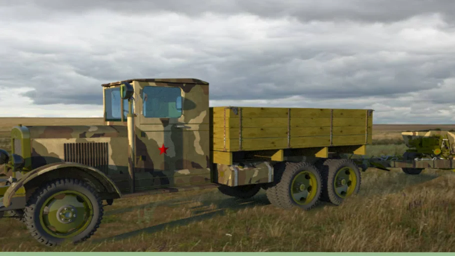 GAZ AAA-TRUCK 6X6 + ANTI TANK 100MM GUN + CAMOULAGED | 3D Warehouse