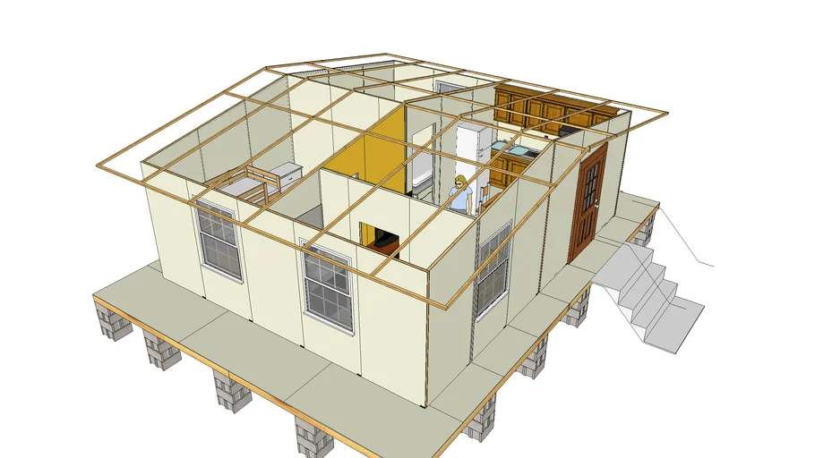 SIP Panel Shelter - small house - 480 sq ft - 40 sq m | 3D Warehouse