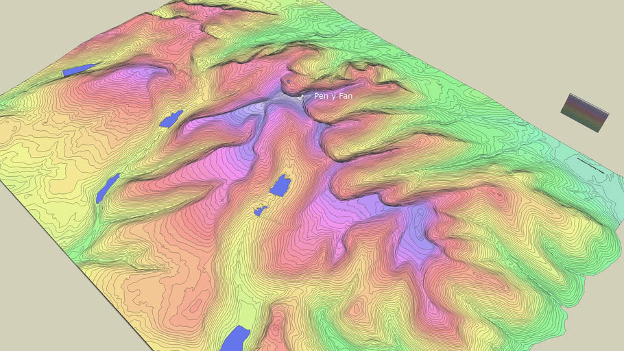 Brecon Beacons, central, 56 colour from free Ordnance Survey 3D contour ...