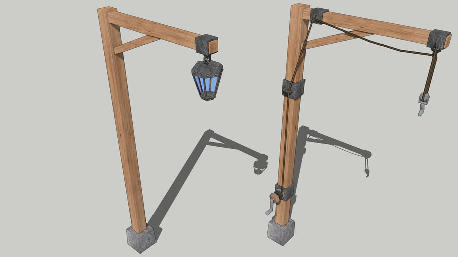 Wooden lamp posts + crane | 3D Warehouse