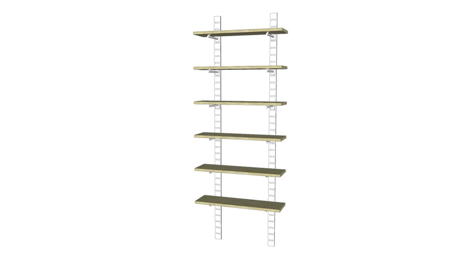 96' SlatStrip Unit -6 wood shelves W/ 6' Brackets | 3D Warehouse