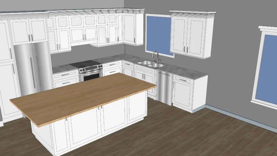White Kitchen with Wood Countertop | 3D Warehouse