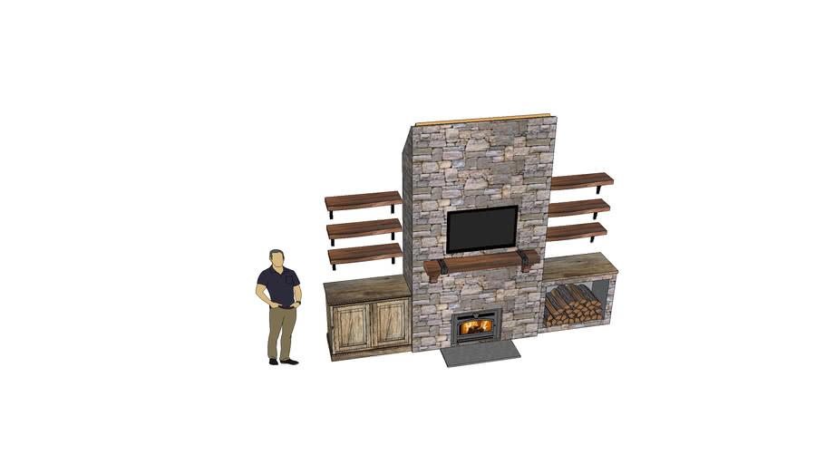 Rustic Fireplace with Wood Storage and Shelving | 3D Warehouse