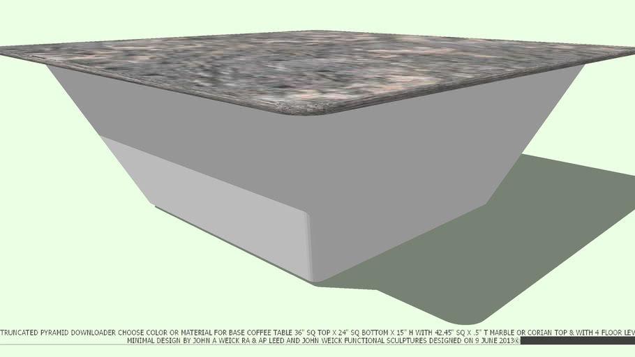 COFFEE TABLE TRUNCATED PYRAMID NO COLOR MARBLE TOP BY JOHN A WEICK RA ...