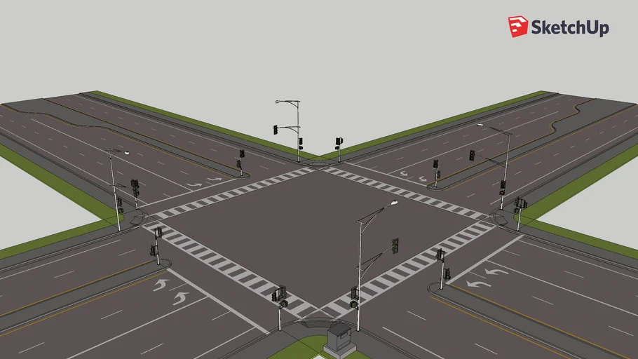 Old California 4 Way Intersection 2-2 Lane Roads | 3D Warehouse