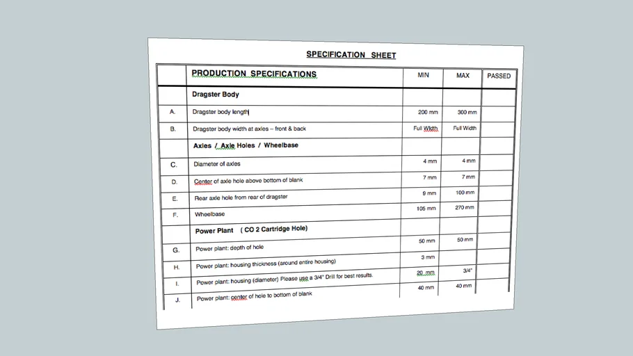 Co2 Dragster model Specification sheet. | 3D Warehouse