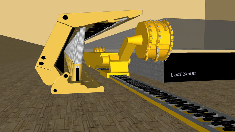 UG Longwall coal mine layout with shearing machine, track, roof support ...