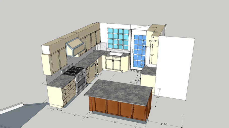 kitchen plan open layout with cabinets small door | 3D Warehouse