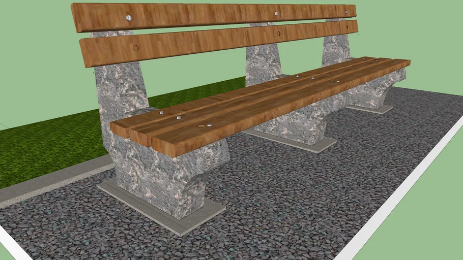 Bench with three artificial stone bases, seat and back in wooden planks ...