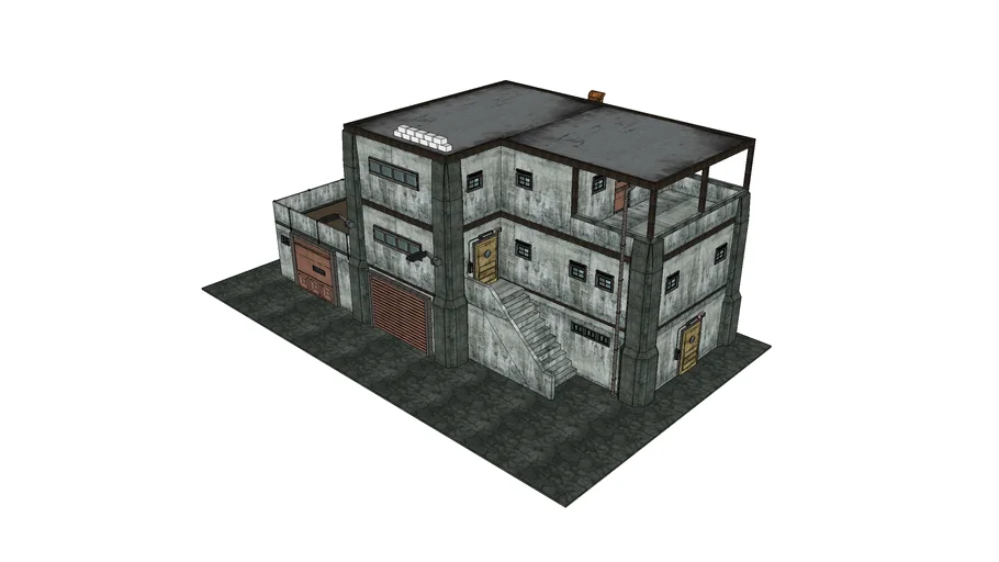 Medium size 3 story post apocalyptic building + garage | 3D Warehouse