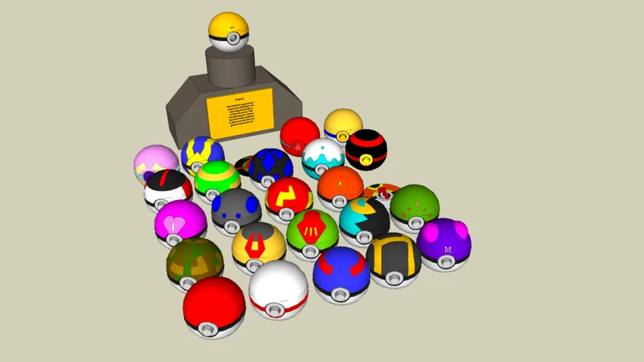 Pokeballs-All 25 plus rare GS ball! | 3D Warehouse