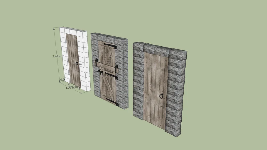 90x220x10cm thick-Barred Wood Door | 3D Warehouse