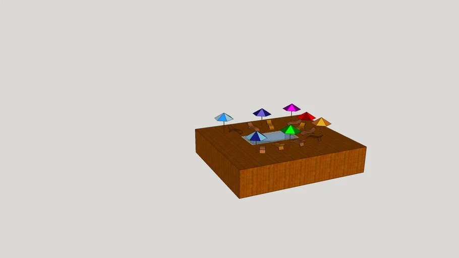 Swimming Pool with Deck Chairs and Sun Parasols | 3D Warehouse