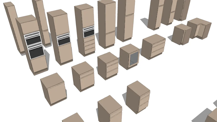 Package of brown kitchen cabinets | 3D Warehouse