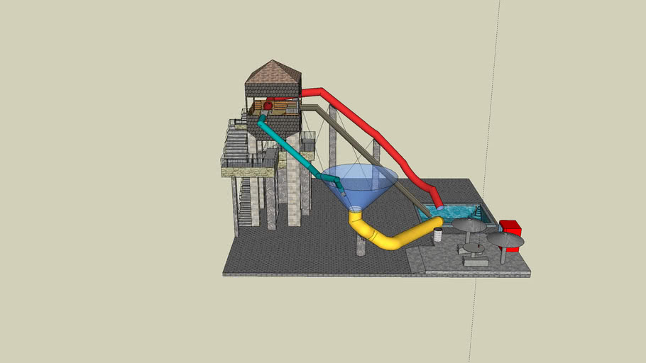 water slide with tower and food court2 | 3D Warehouse