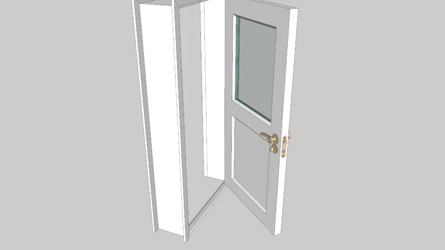 3D Detailed Panel Door With Top Window, Handle, Keyhole Inside Lock and ...