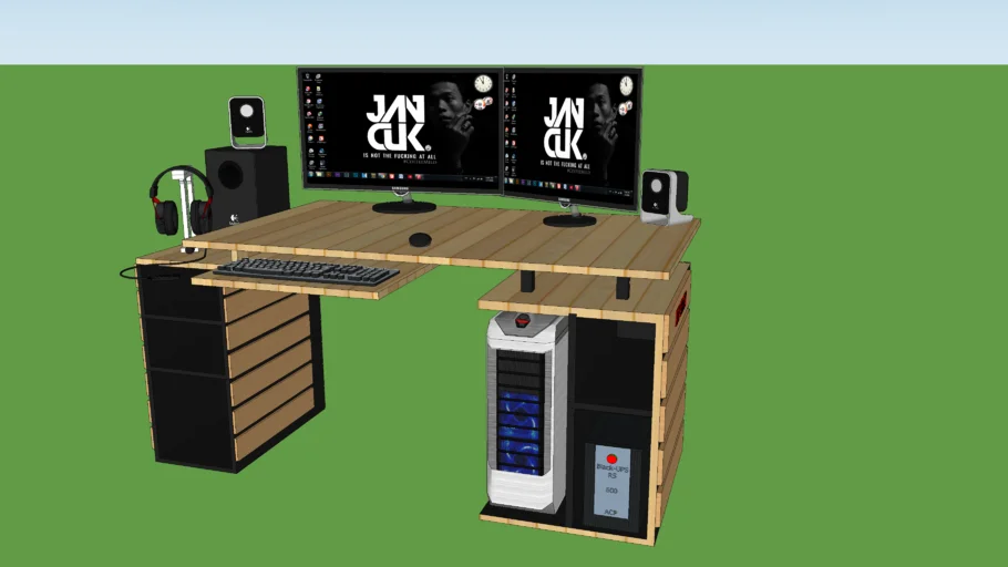 Desk With Cpu 3d Gaming Desk With LED Lights, Carbon Fiber Finish,