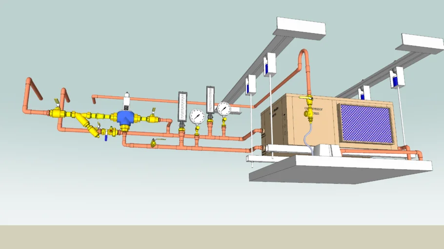 AC piping detail with 3 way water regulating valve ...300# rating | 3D ...