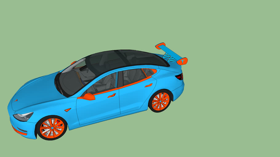Tesla model 3 Gulf livery with spoiler | 3D Warehouse