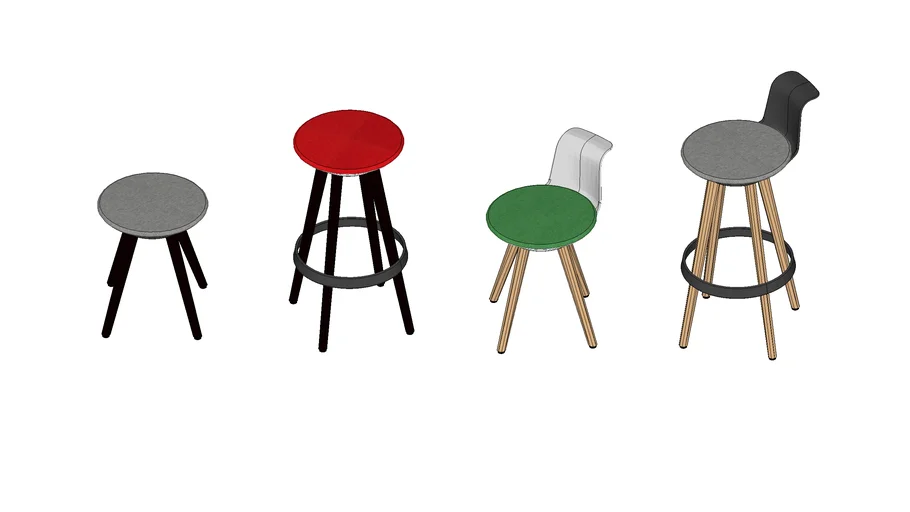 Bene TIMBA Stool – high & low, with & without backrest | 3D Warehouse