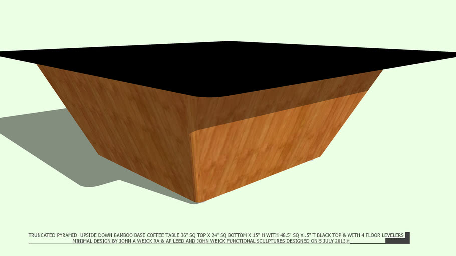 COFFEE TABLE TRUNCATED PYRAMID BAMBOO BASE 48 BLACK TOP JOHN A WEICK RA ...