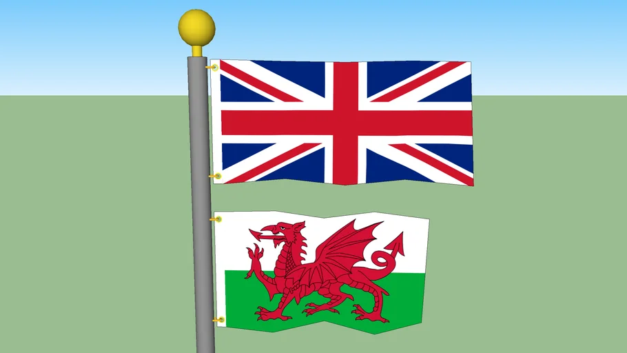 United Kingdom & Wales Flags with Flagpole | 3D Warehouse