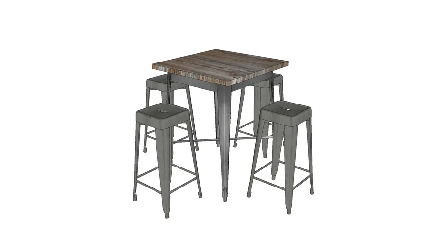 Reclaimed Wood Bar Ht Table and Stools | 3D Warehouse