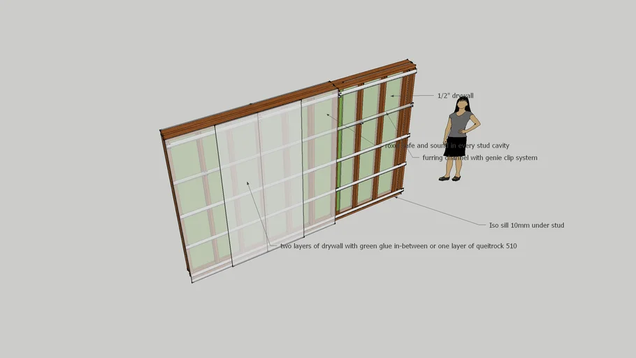 decoupled wall for acoustic isolation | 3D Warehouse