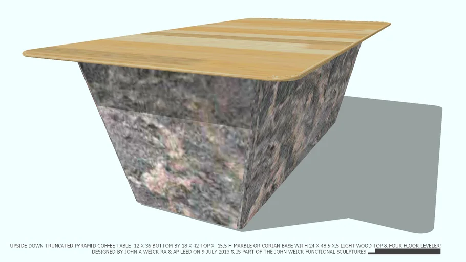 COFFEE TABLE MARBLE TRUNCATED LT WD 2X4 TOP DESIGNED BY JOHN A WEICK RA ...