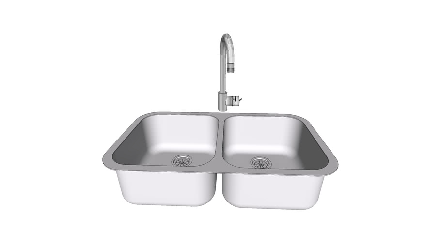 Clark Polar Double Bowl Overmount Sink (PPL20B / PPL20B.1) w Benchmount ...