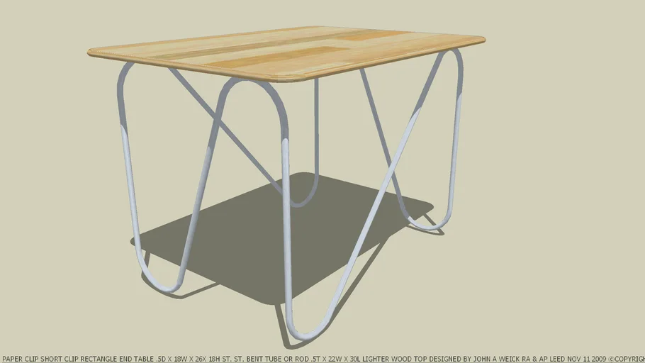 END TABLE SHORT CUT PAPER CLIP BY JOHN A WEICK RA & AP LEED | 3D Warehouse