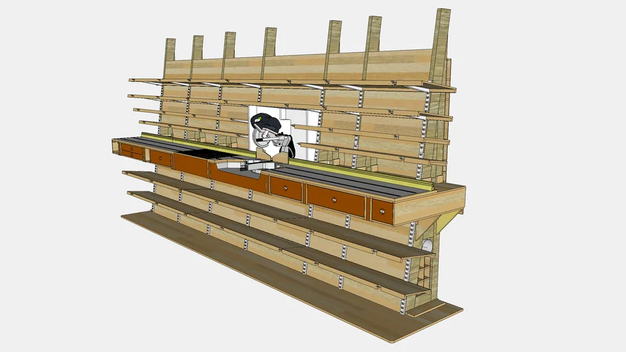 Wood Rack with Crosscut Saw Station, Downdraft Table, and Storage | 3D ...