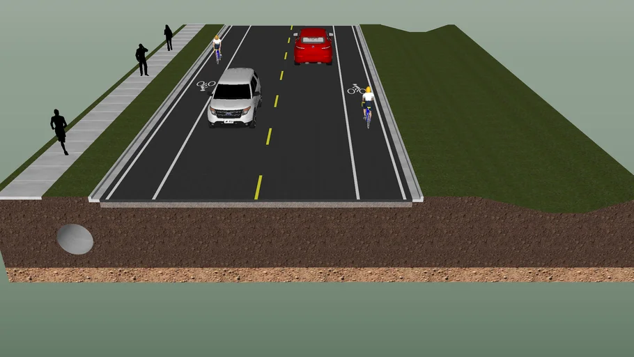 Urban 2 Lanes Typical Section with Bike Paths | 3D Warehouse
