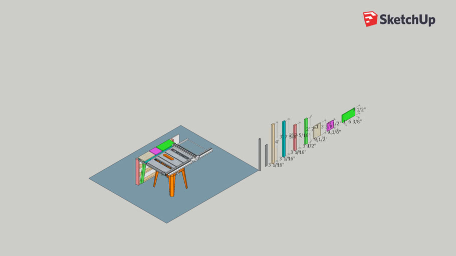 Table Saw Ridgid TS3650 Foldable Outfeed Extension | 3D Warehouse