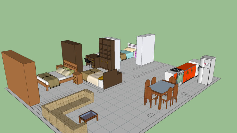 departamento 80m2 - dormitorio - cocina - sala comedor | 3D Warehouse
