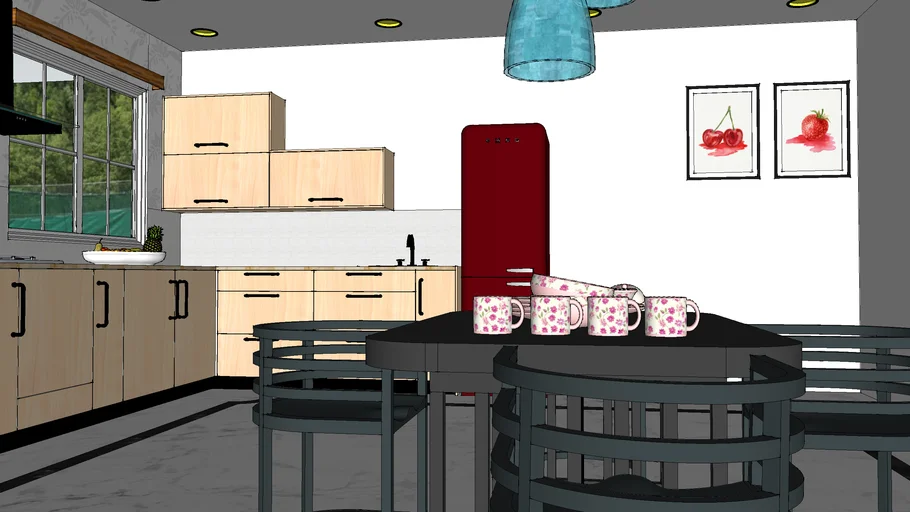 L shaped Kitchen with Dining and crockery by Ravi Ratnala | 3D Warehouse