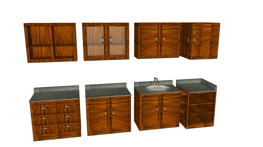 Kitchen counter _ cabinet sets ( red Cherry wood) Vintage | 3D Warehouse