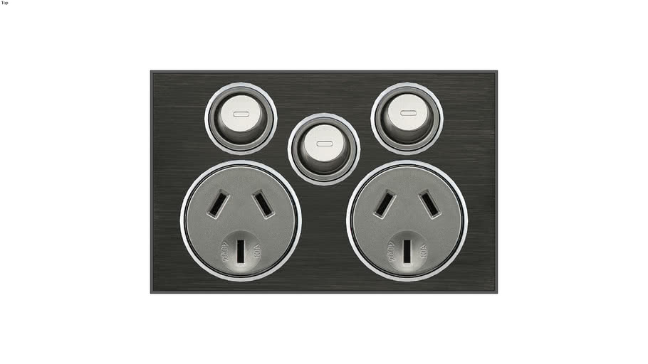 4025XASOCKET OUTLET 10A TWIN WITH EXTRA SWITCH, Horizon Black | 3D ...