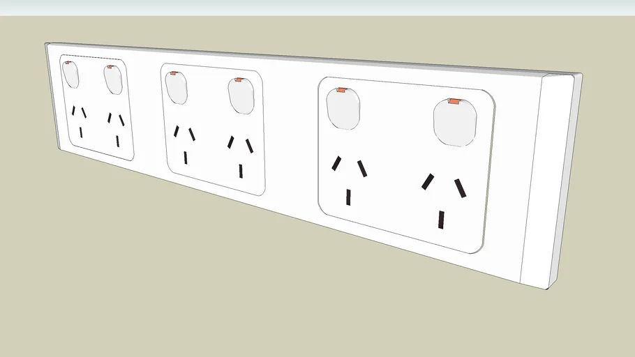 Clipsal 2000H3 Wall Plate with 6 x Power Ports | 3D Warehouse