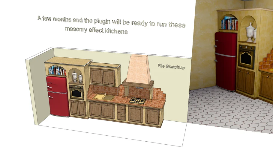 Kitchen Masonry Effect Tile Sink Gas Hob | 3D Warehouse