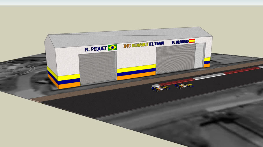 pit box de renault con coches | 3D Warehouse