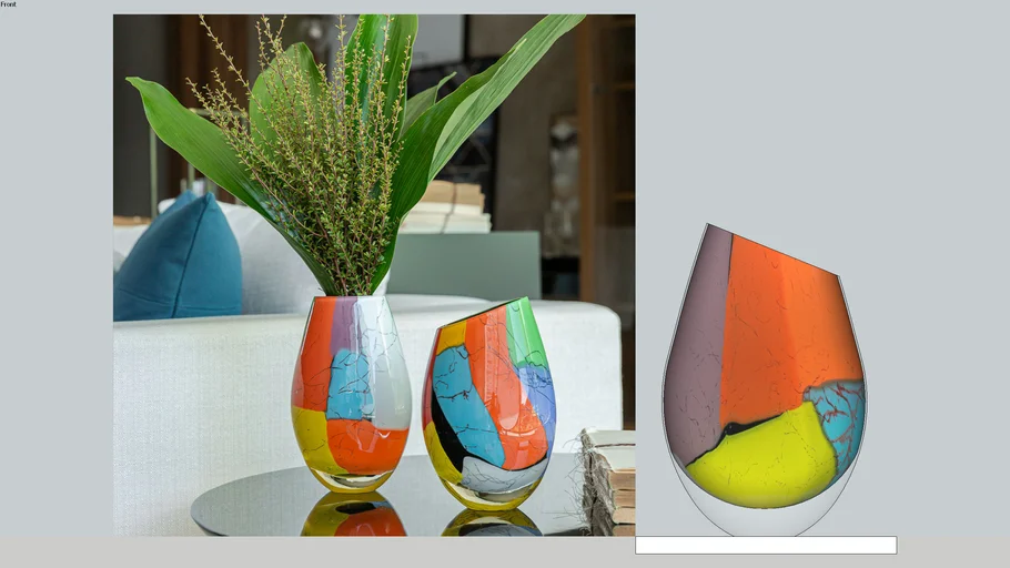 Vaso 24 MS Diagonal Lascas Coloridas - Murano Cristais Cadoro | 3D Warehouse