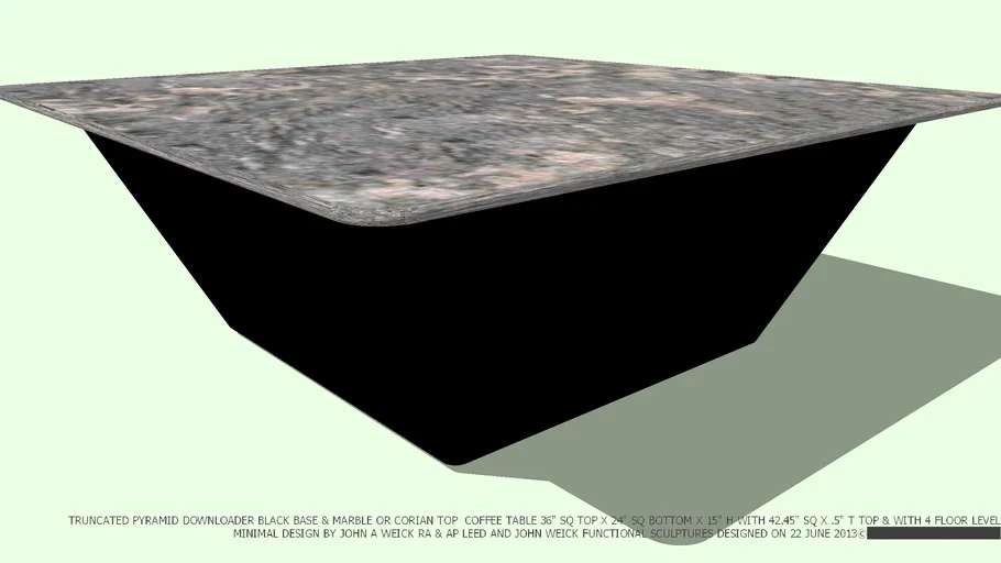 COFFEE TABLE BLACK BASE TRUNCATED PYRAMID 42 MARBLE TOP JOHN A WEICK RA ...