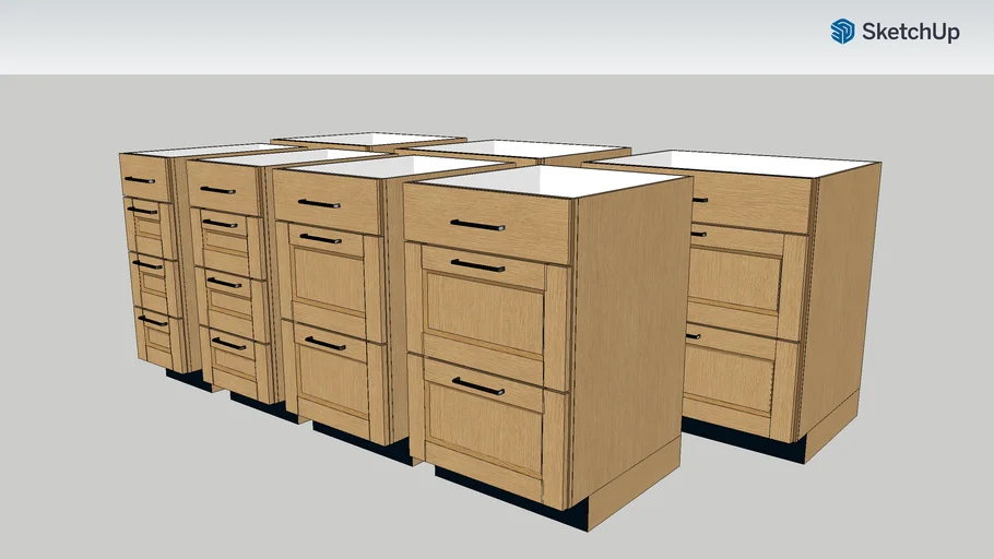 NATURAL OAK SHAKER BASE DRAWER KITCHEN CABINETS | 3D Warehouse
