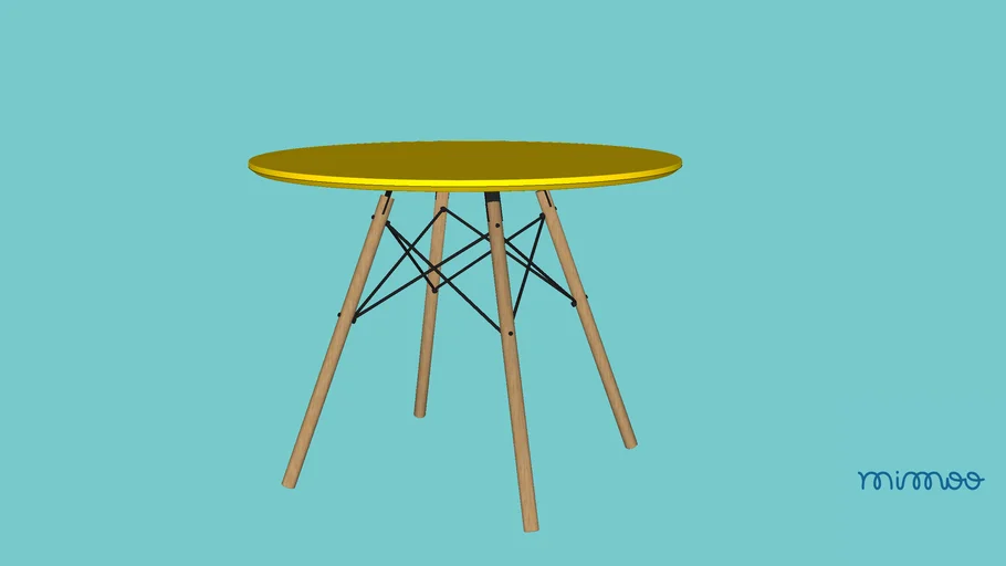 MESA EAMES JUNIOR COM BASE DE MADEIRA NATURAL - AMARELA - MIMOO TOYS | 3D Warehouse