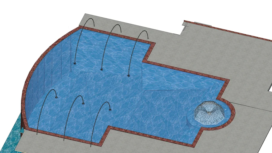 pool with jets fountain and benches | 3D Warehouse