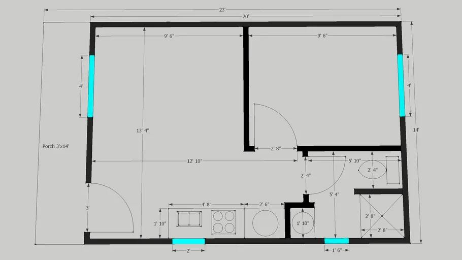 Cabin 1 Bedroom 3d Floor Plans Archimple | How To Build A 3 Bedroom
