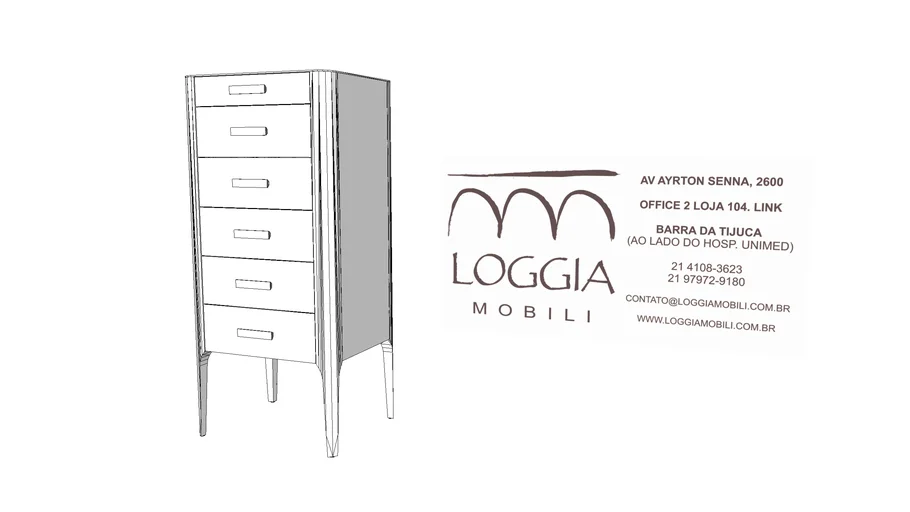 Gaveteiro Stone com 6 Gavetas Vertical Loggia Mobili | 3D Warehouse