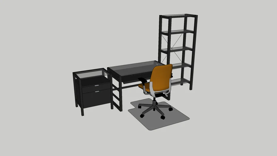 Crate & Barrel Drake Office Set Desk File Cabinet Bookshelf | 3D Warehouse