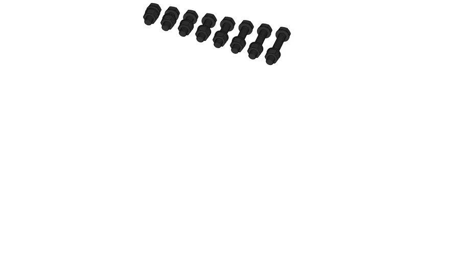 Hexagon bolt with washer and nut M20x50 to 120 long | 3D Warehouse